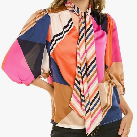 Trina Turk | Tops | Trina Turk Womens Printed Georgette Blouse Tie ...